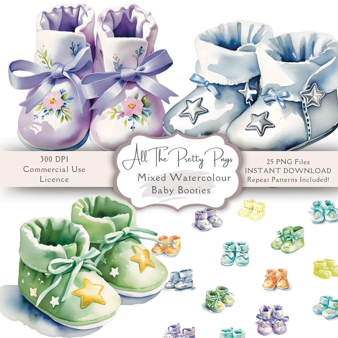 Baby Booties Watercolour Clipart, DIGITAL DOWNLOAD, Baby Shower ...