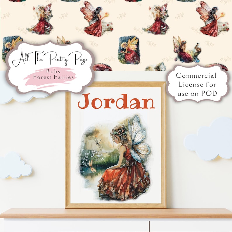 Ruby Red Watercolour Fairy Pngs.clipart Bundle Seamless Repeat Pattern ...