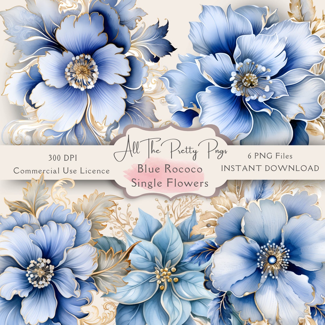 Blue Rococo Floral Poinsettia Clipart Victorian Card Making ...