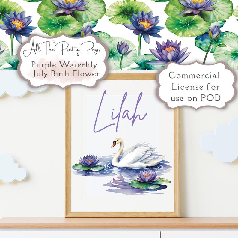 Birth Month Flower July Purple Waterlily Pngs Watercolour Birth Flower ...