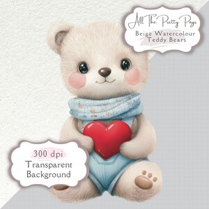 Beige Watercolour Teddy Bear Pngs Baby Shower Nursery Clipart Bundled ...