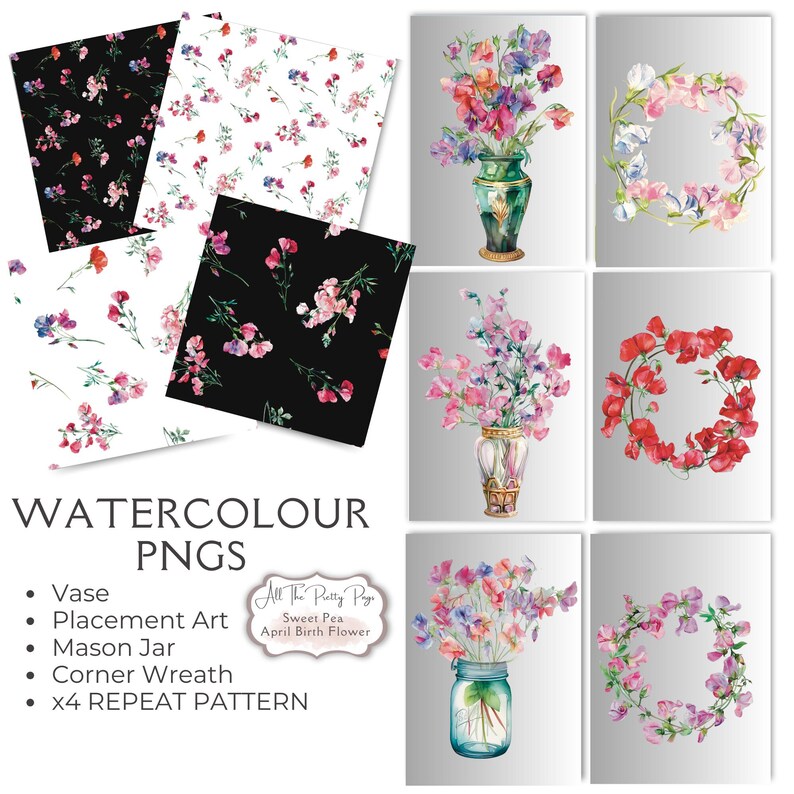 Birth Month Flower April Sweet Pea Pngs Watercolour Birth Flower Sweet ...