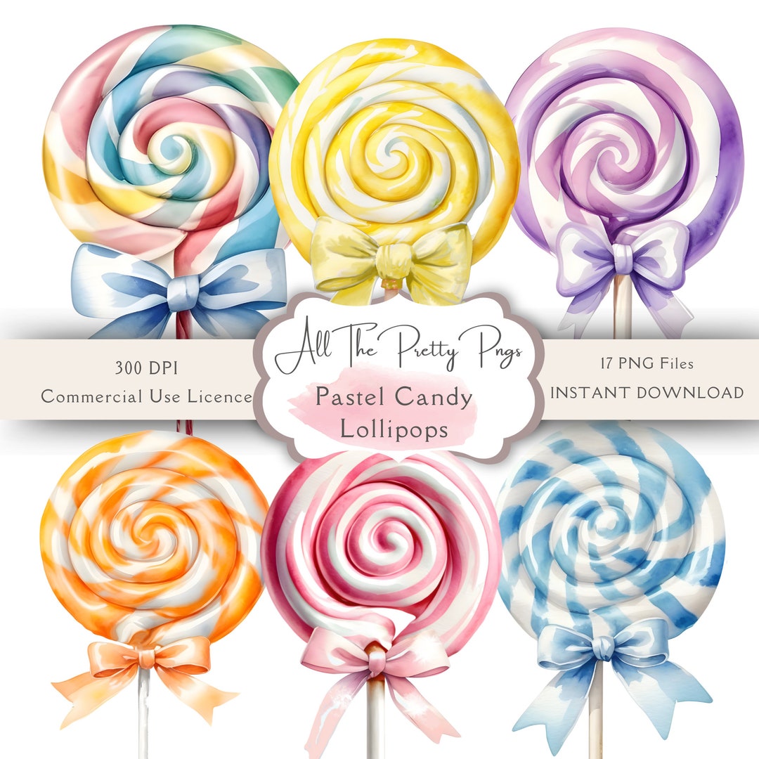 PNG Watercolour Pastel Lollipop Clipart Bundle Candy Lollipop Repeat ...