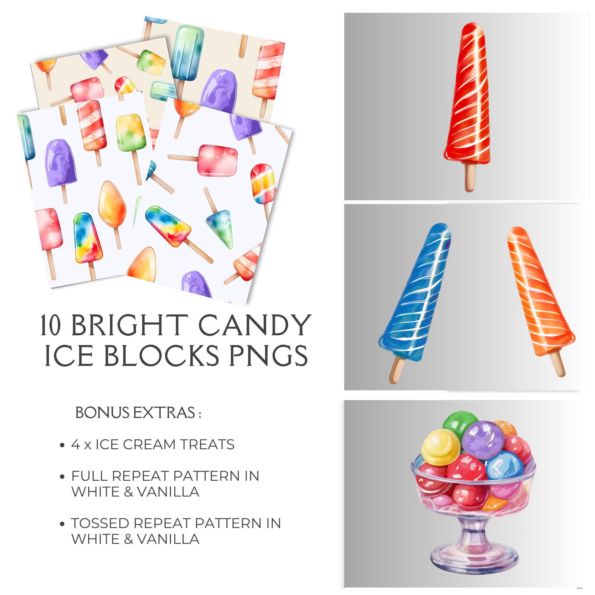 PNG Watercolour Candy Iceblock Clipart Bundle Candy Ice Block Repeat ...