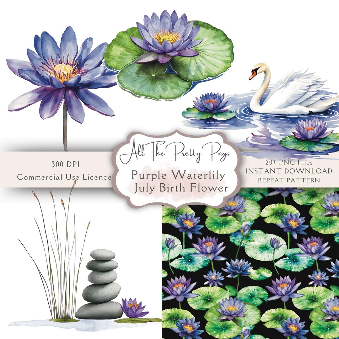 Birth Month Flower July Purple Waterlily Pngs Watercolour Birth Flower ...