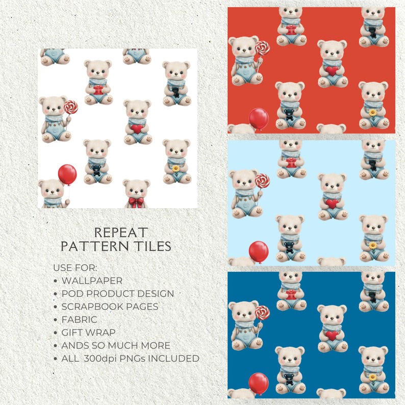 Beige Watercolour Teddy Bear Pngs Baby Shower Nursery Clipart Bundled ...