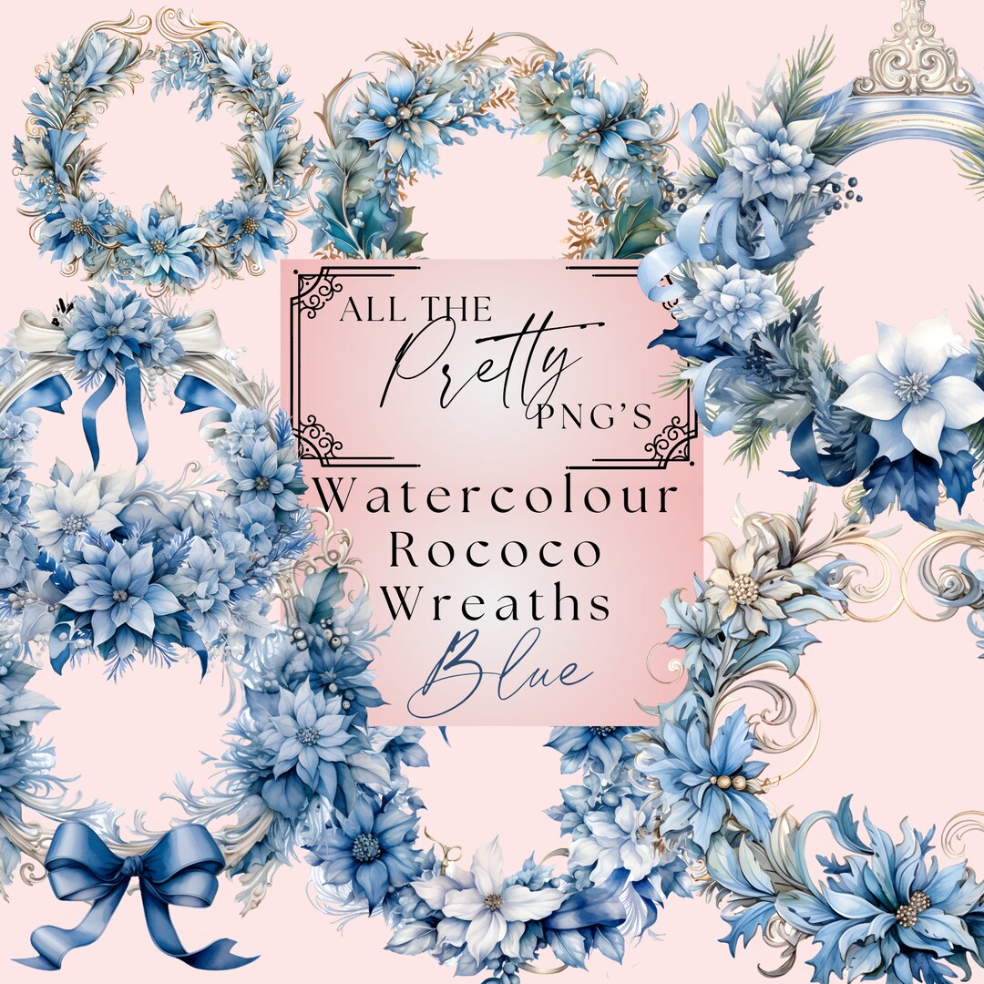 Blue Rococo Floral Wreath Clipart Victorian Card Making Scrapbooking ...
