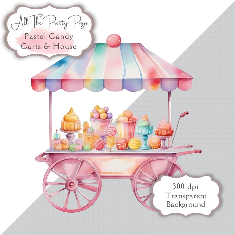 PNG Watercolour Pastel Candy Carts Clipart Bundle Candy Carts Repeat ...