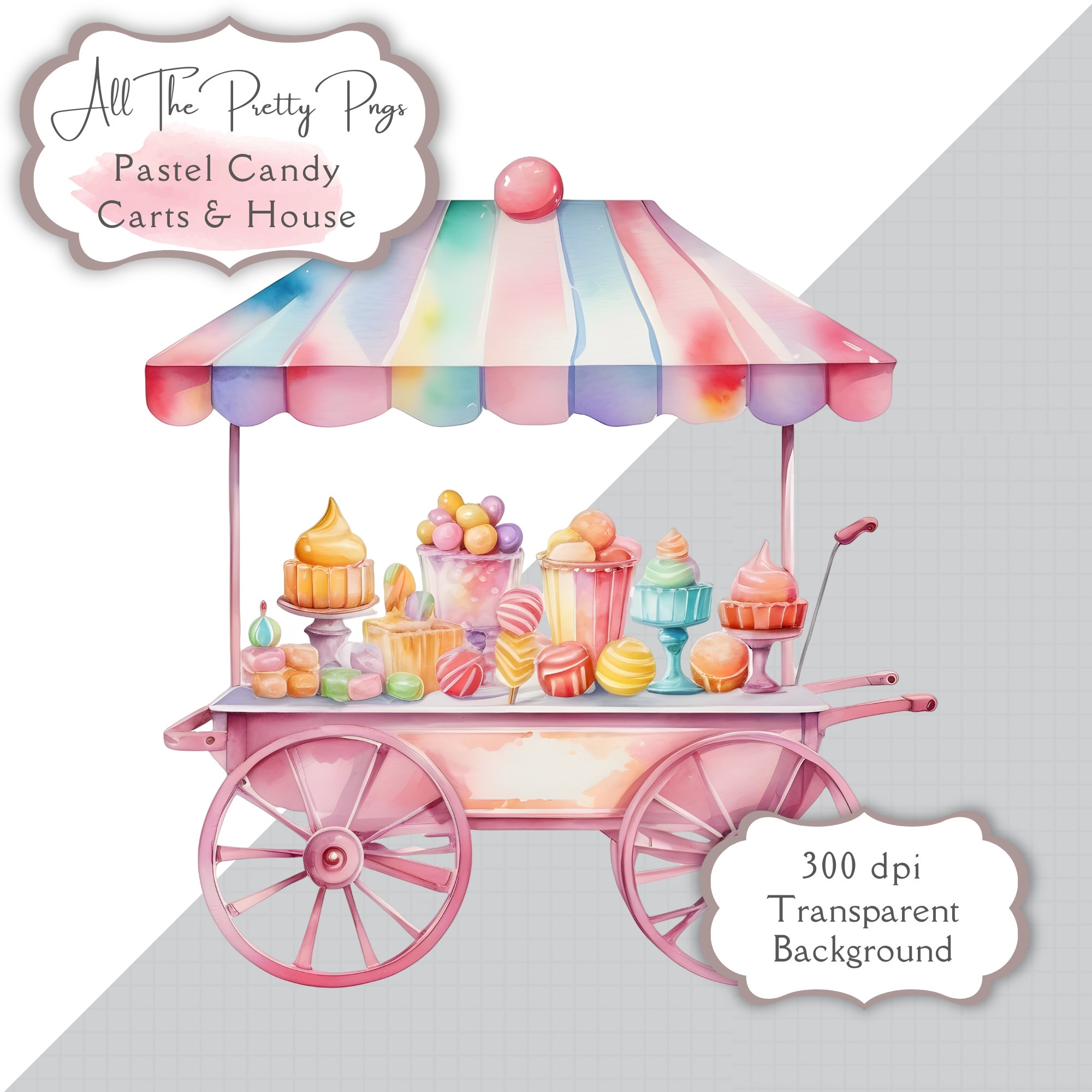 PNG Watercolour Pastel Candy Carts Clipart Bundle Candy Carts Repeat ...