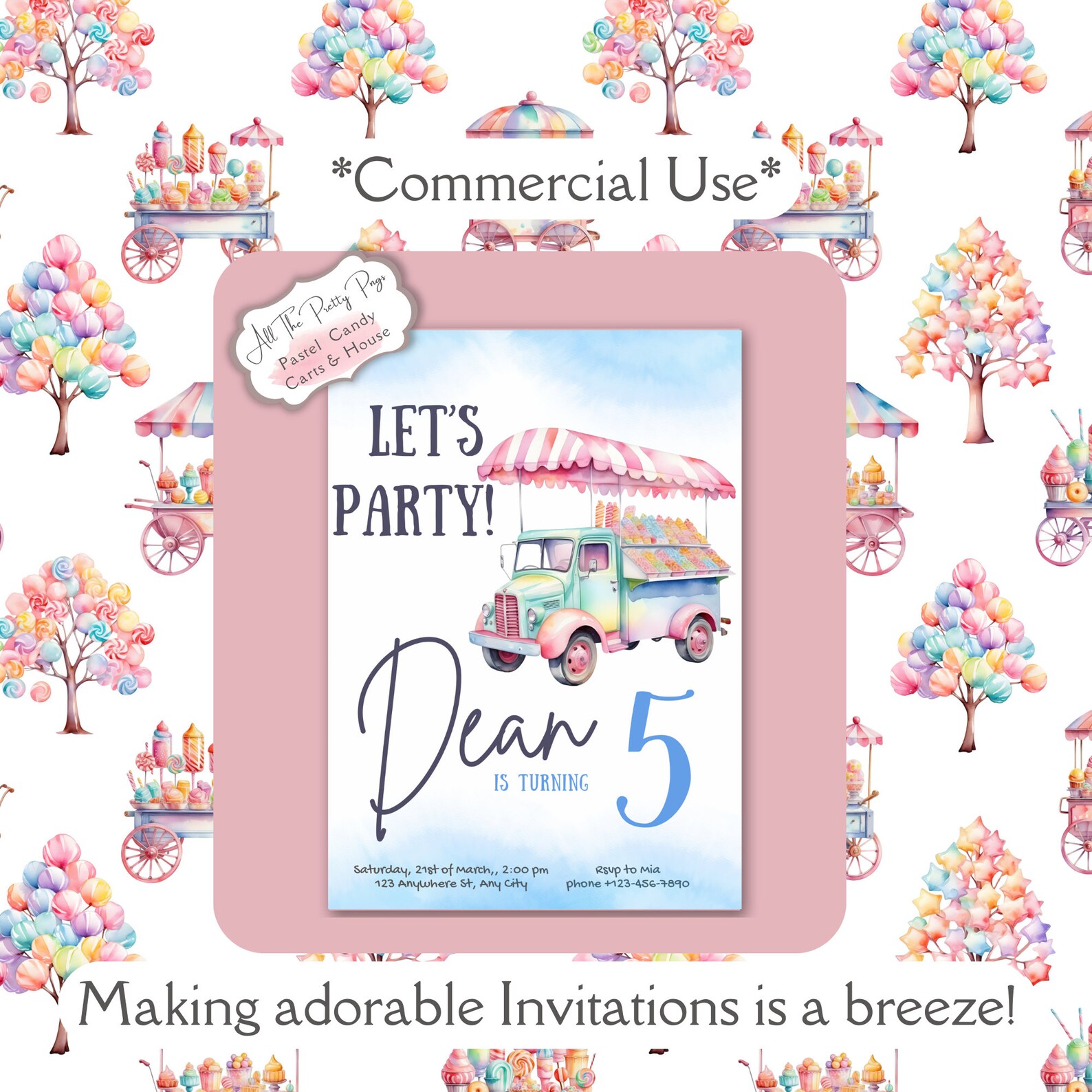 PNG Watercolour Pastel Candy Carts Clipart Bundle Candy Carts Repeat ...