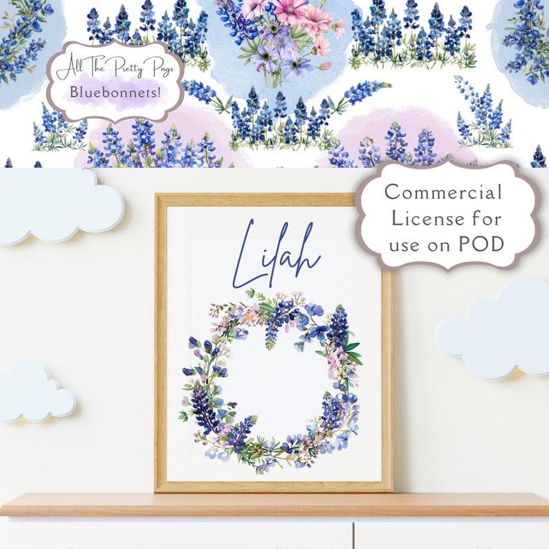 Bluebonnets PNG Watercolour Clipart Bundle Bluebonnets Repeat Patterns ...