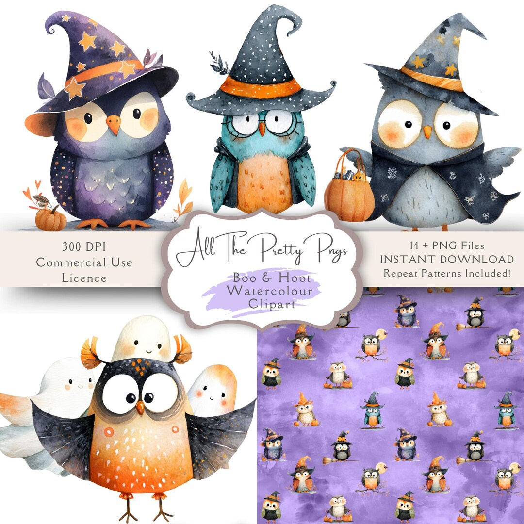 Boo & Hoot PNG Clipart Set | Halloween Owl Bundle | Cute Halloween Owls ...