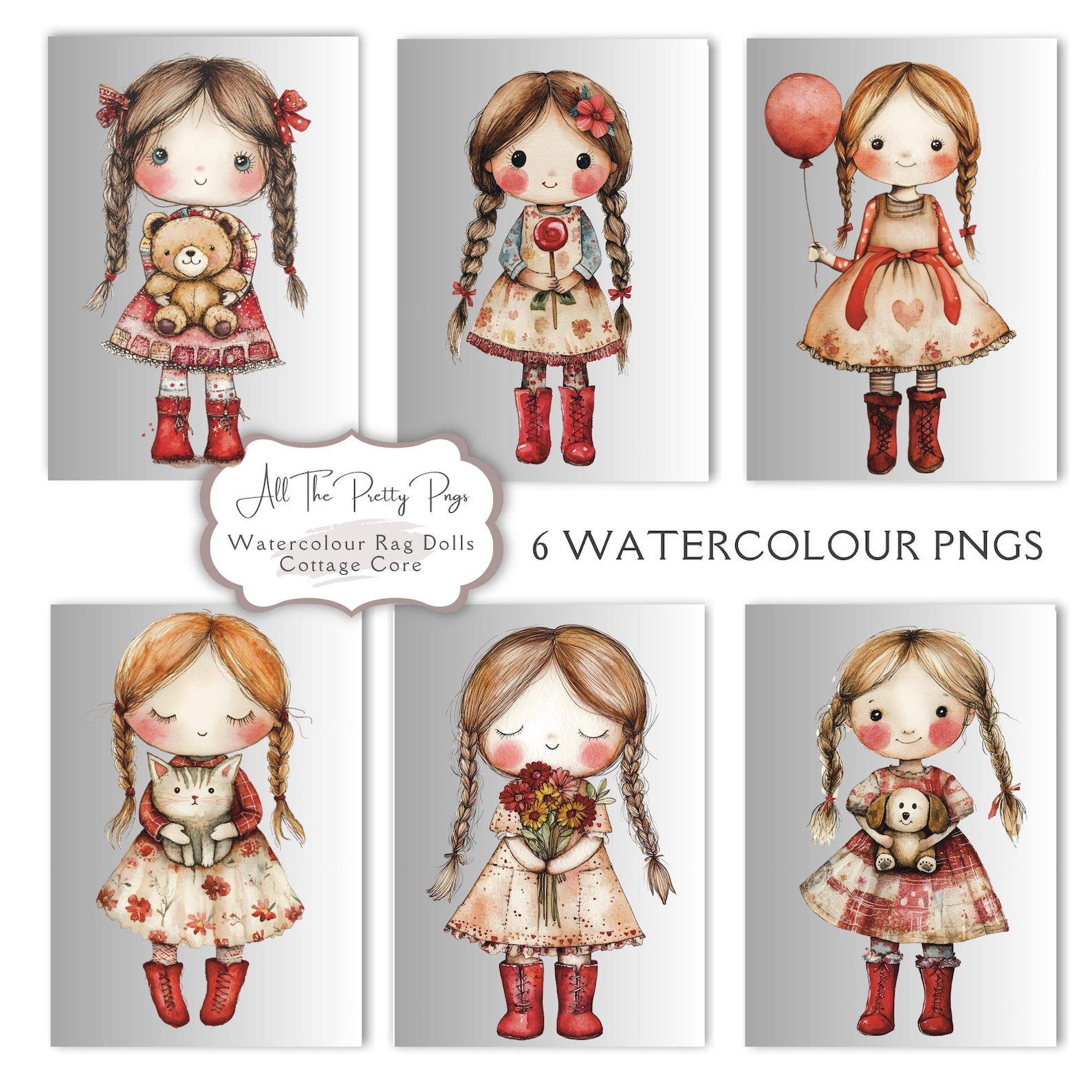 Cottage Core Rag Dolls Pngs Watercolour Illustration Boho Folk Cute ...