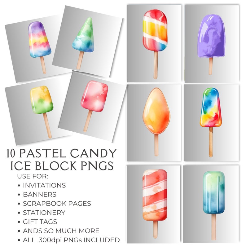 PNG Watercolour Candy Iceblock Clipart Bundle Candy Ice Block Repeat ...