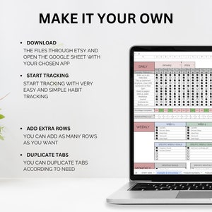 Habit Tracker Spreadsheet for Google Sheets, Daily Habit Planner ...
