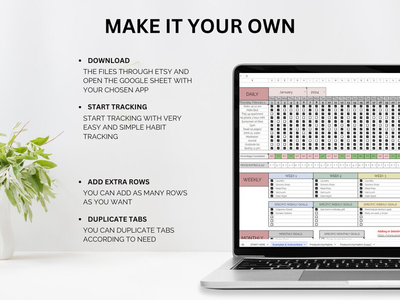 Habit Tracker Spreadsheet for Google Sheets, Daily Habit Planner ...