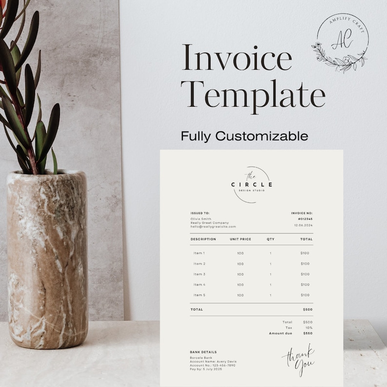 Editable Business Invoice Template, Minimalist Design (digital) - Etsy