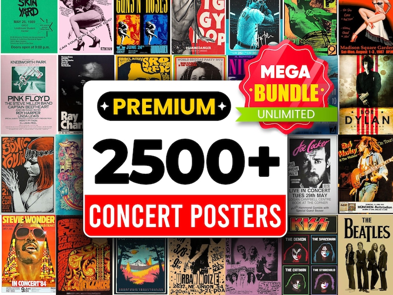 2500+ Vintage Concert Posters, Retro Rock Band Wall Art (digital ...