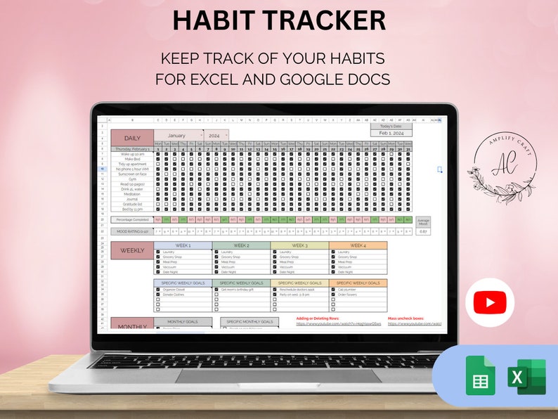 Habit Tracker Spreadsheet for Google Sheets, Daily Habit Planner ...