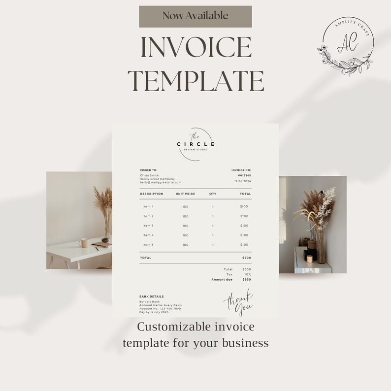 Editable Business Invoice Template, Minimalist Design (digital) - Etsy