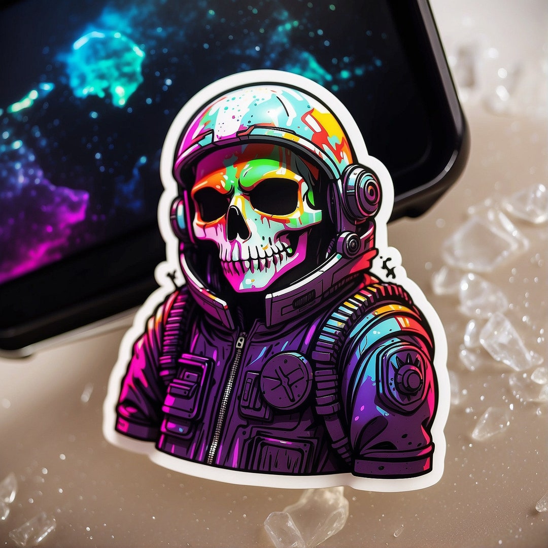 Raised Spot UV Glossy Skull Spaceman Sticker, Outerspace Sticker ...
