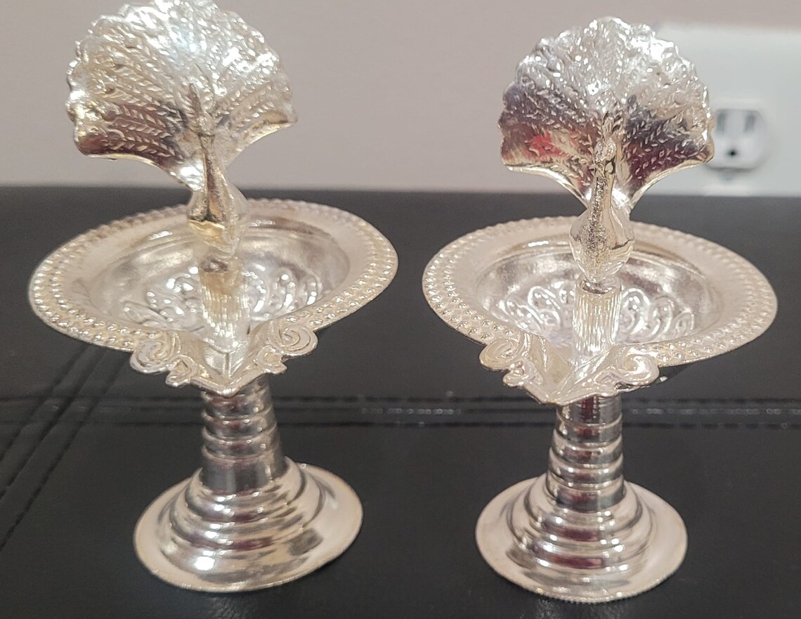 4" German Silver Peacock Diya Set /return Gifts/ Pooja Items/ Diyas ...