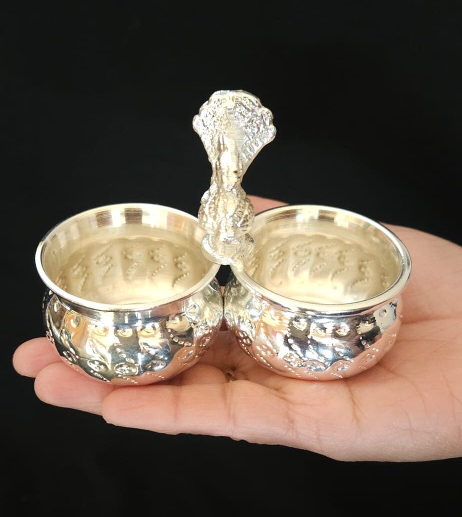 German Silver Panchapali: Peacock Design Kumkum Holder - Etsy