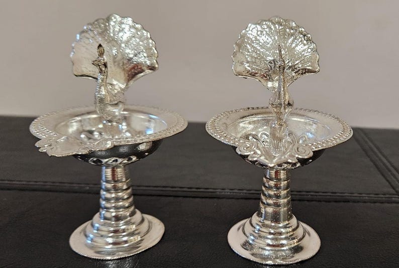 4" German Silver Peacock Diya Set /return Gifts/ Pooja Items/ Diyas ...