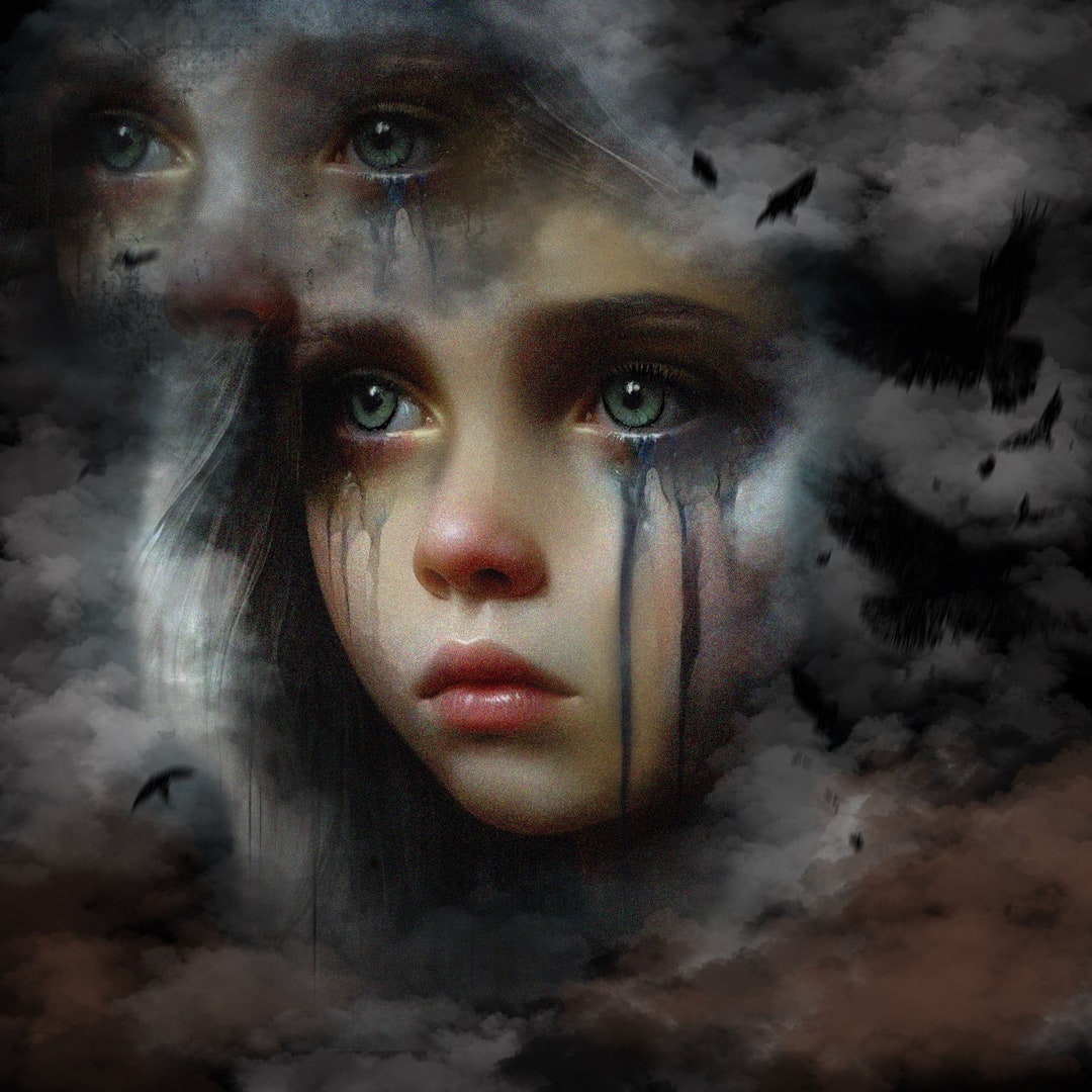 Sad Girl Crying Dark Gothic Theme With Crows Digital Print - Etsy
