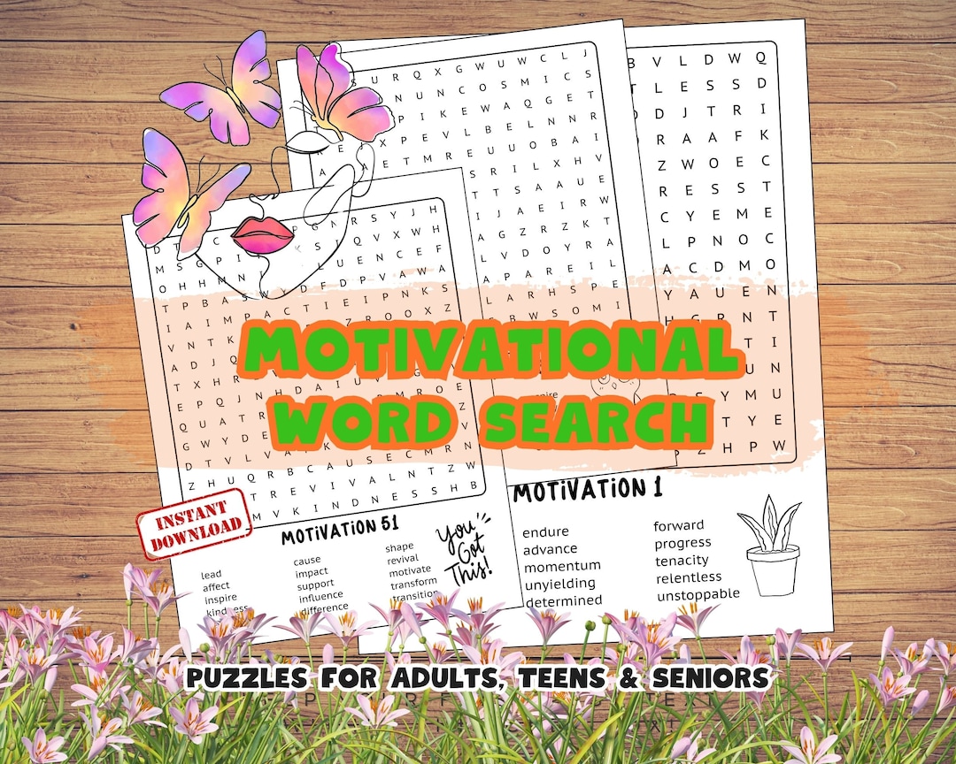 50 Word Search Printable: Motivational Puzzles for Seniors, Adults ...