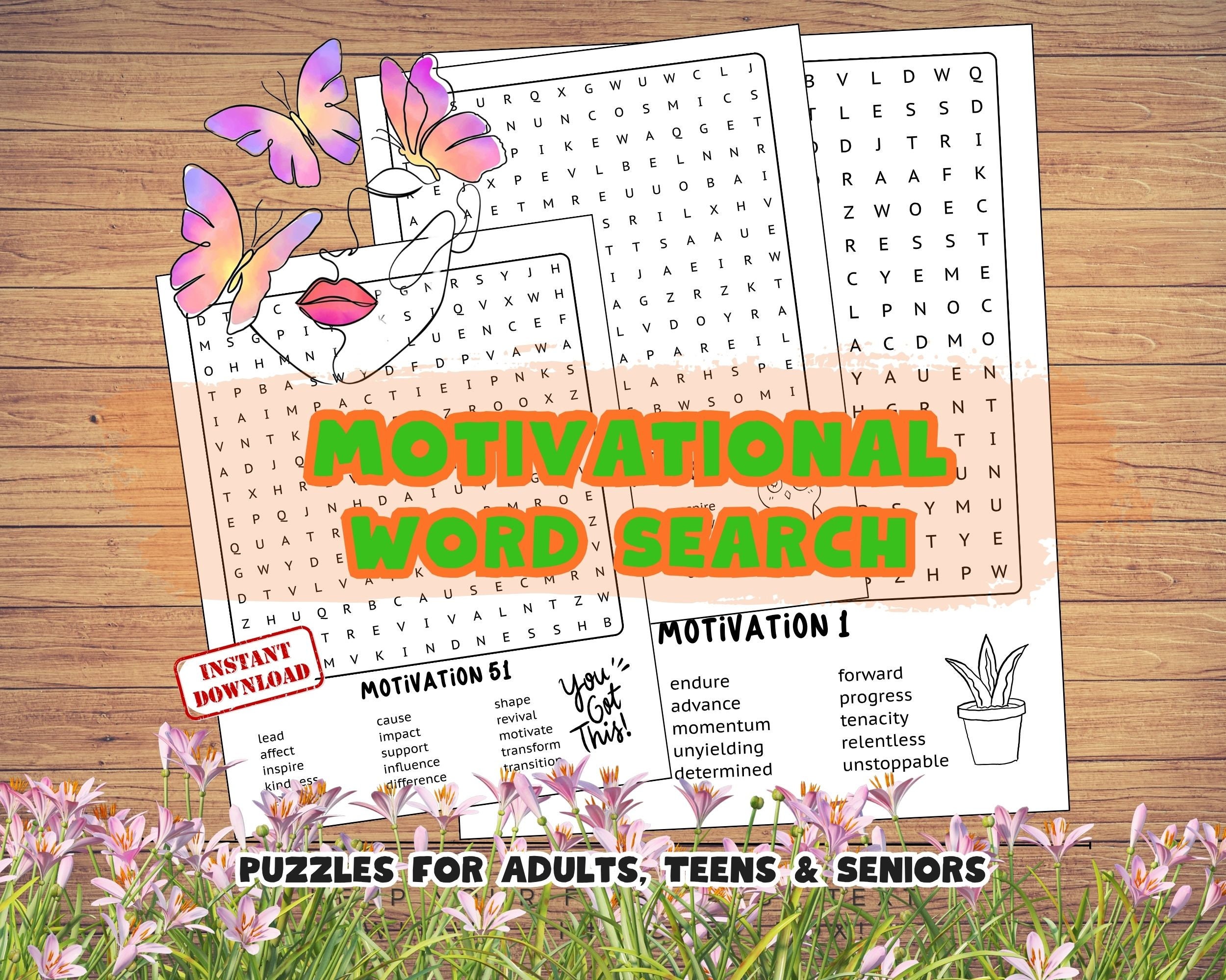 50 Word Search Printable: Motivational Puzzles for Seniors, Adults ...