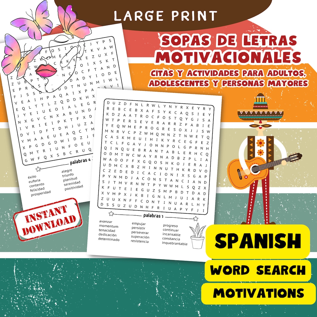 50 Spanish Word Search Printable: Motivational Puzzles for Seniors ...