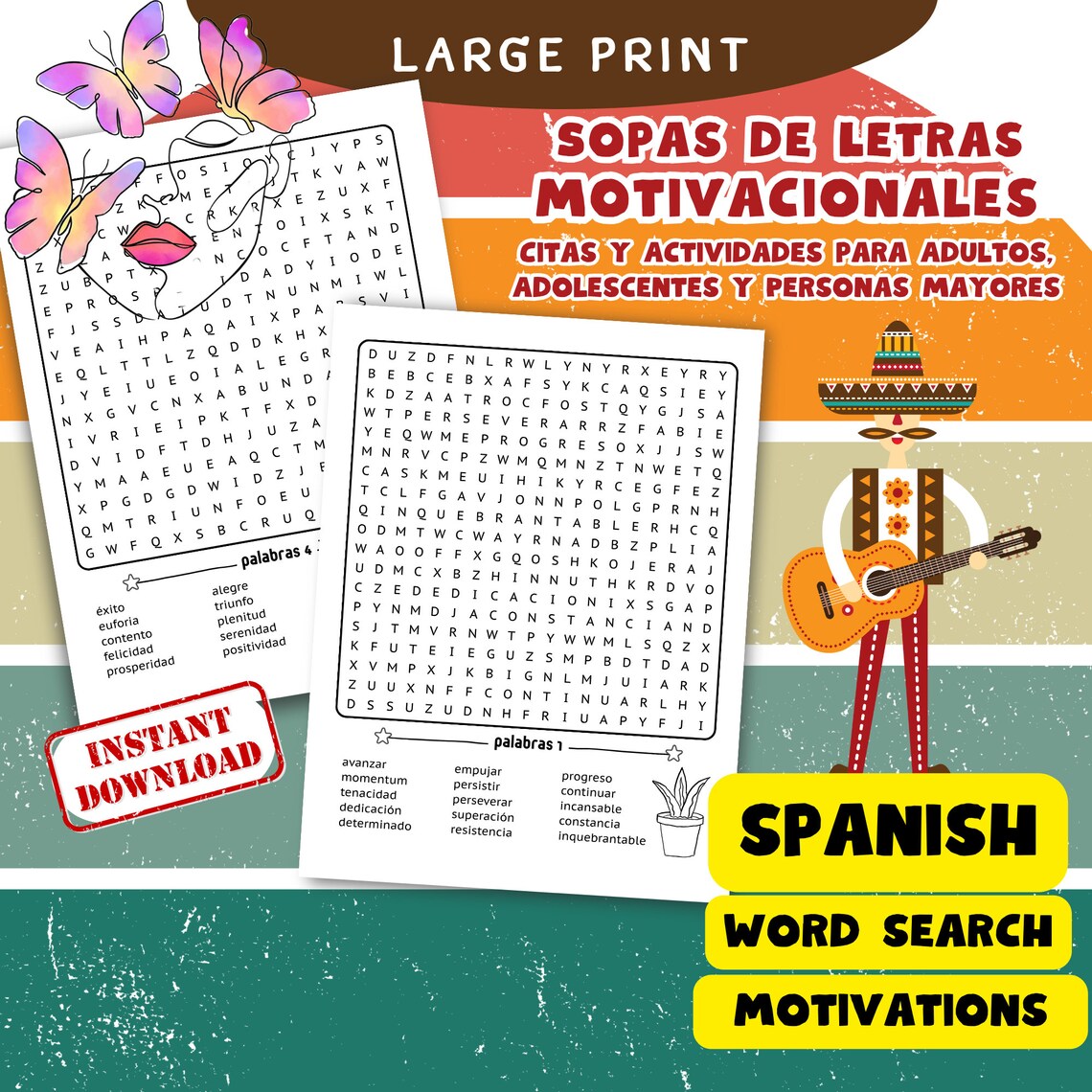 50 Spanish Word Search Printable: Motivational Puzzles for Seniors ...