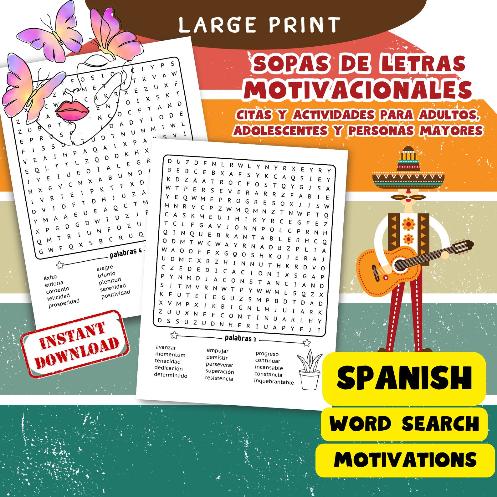 50 Spanish Word Search Printable: Motivational Puzzles for Seniors ...