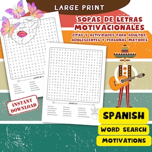 50 Spanish Word Search Printable: Motivational Puzzles for Seniors ...