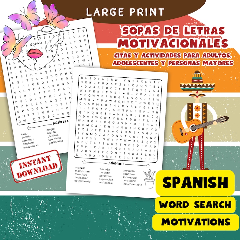 50 Spanish Word Search Printable: Motivational Puzzles for Seniors ...