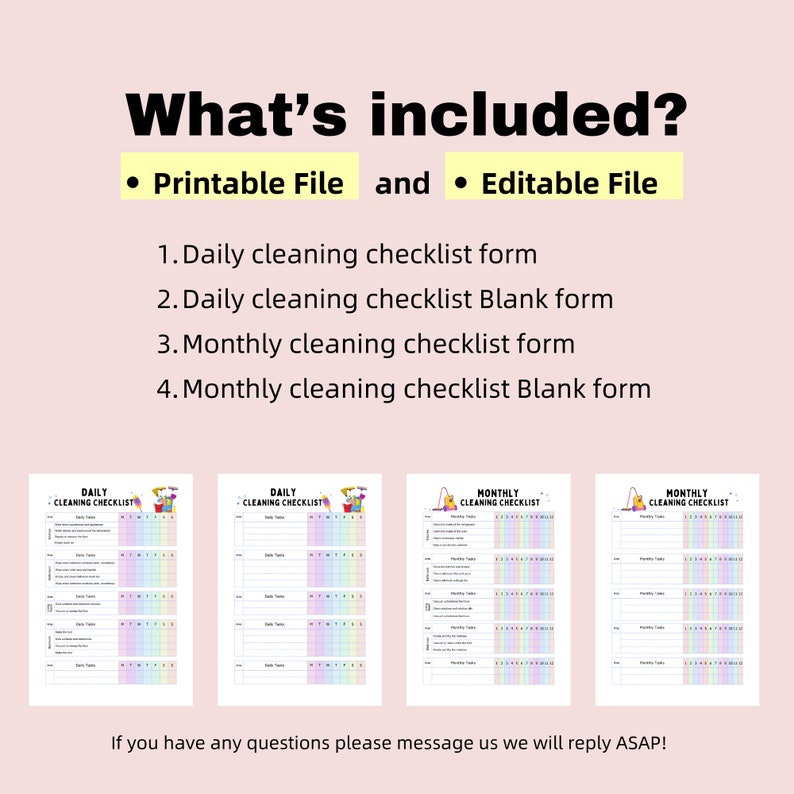 Daily & Weekly Cleaning Checklist: Printable Cleaning Plan (PDF) - Etsy