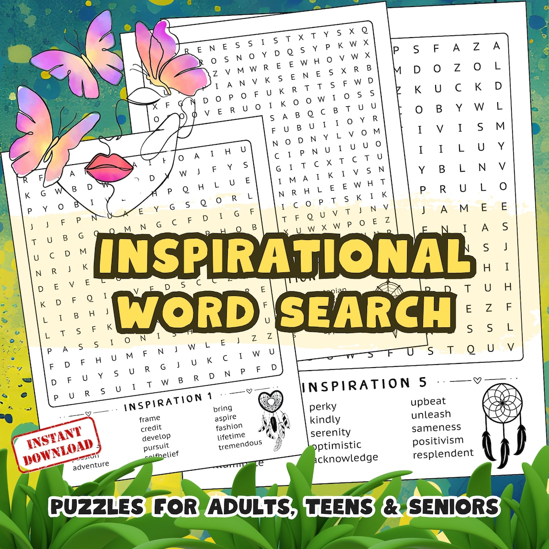 50 Word Search Printable: Inspiration Puzzles for Seniors, Adults ...