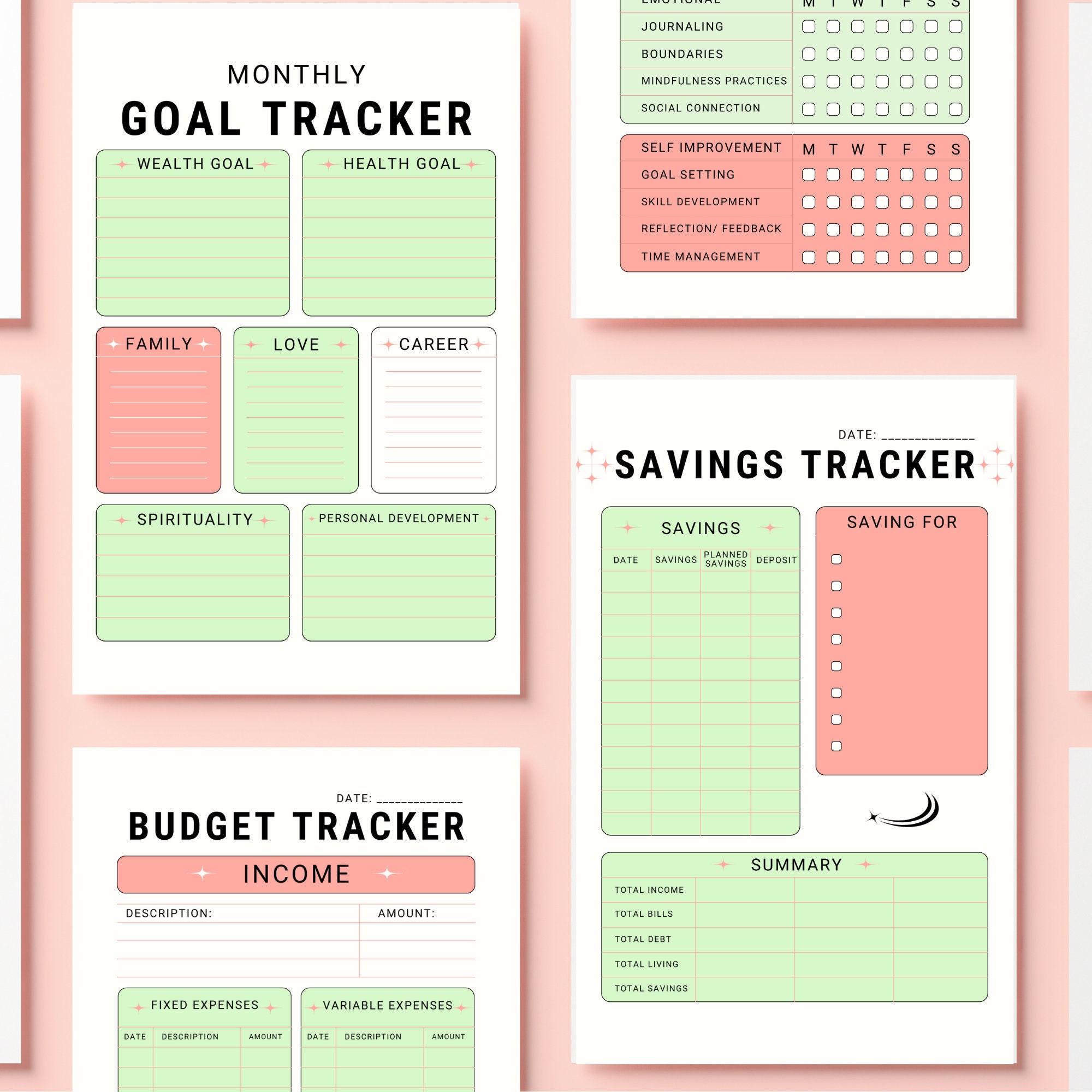 Printable Tracker Bundle: Budget, Habit, Selfcare Checklist (PDF ...