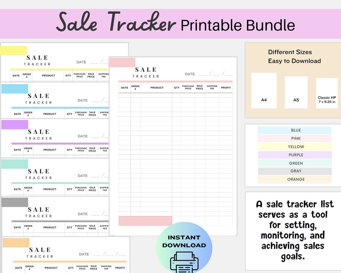 Online Sales Tracker Printable Record of Sales Daily, Weekly, Monthly ...
