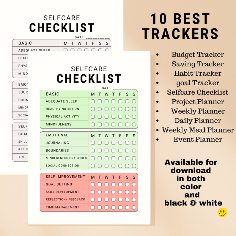 Printable Tracker Bundle: Budget, Habit, Selfcare Checklist (PDF ...