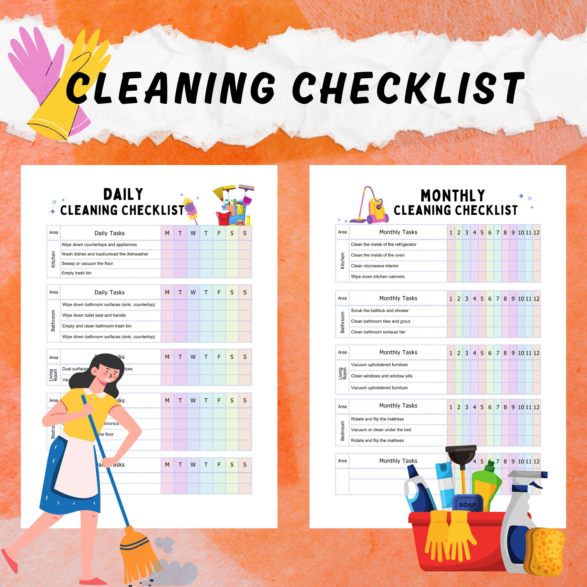 Daily & Weekly Cleaning Checklist: Printable Cleaning Plan (PDF) - Etsy