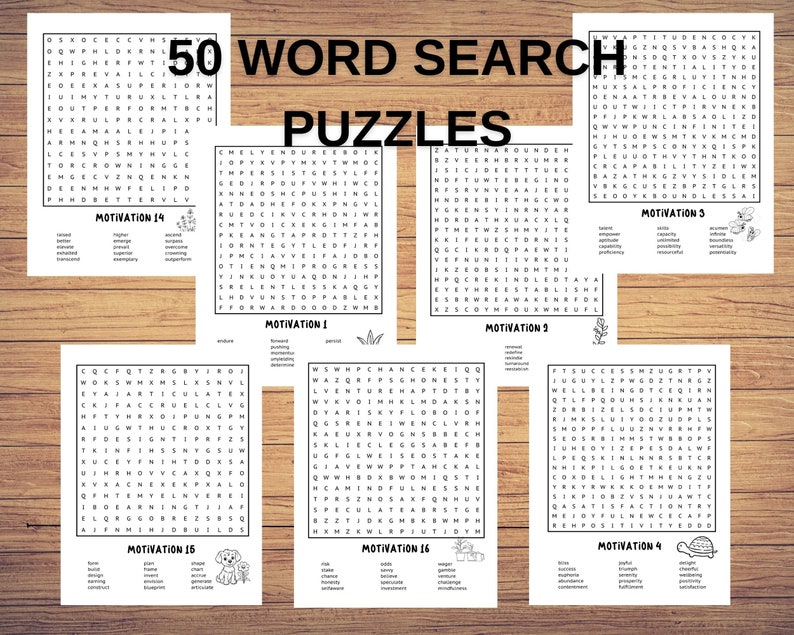 50 Word Search Printable: Motivational Puzzles for Seniors, Adults ...