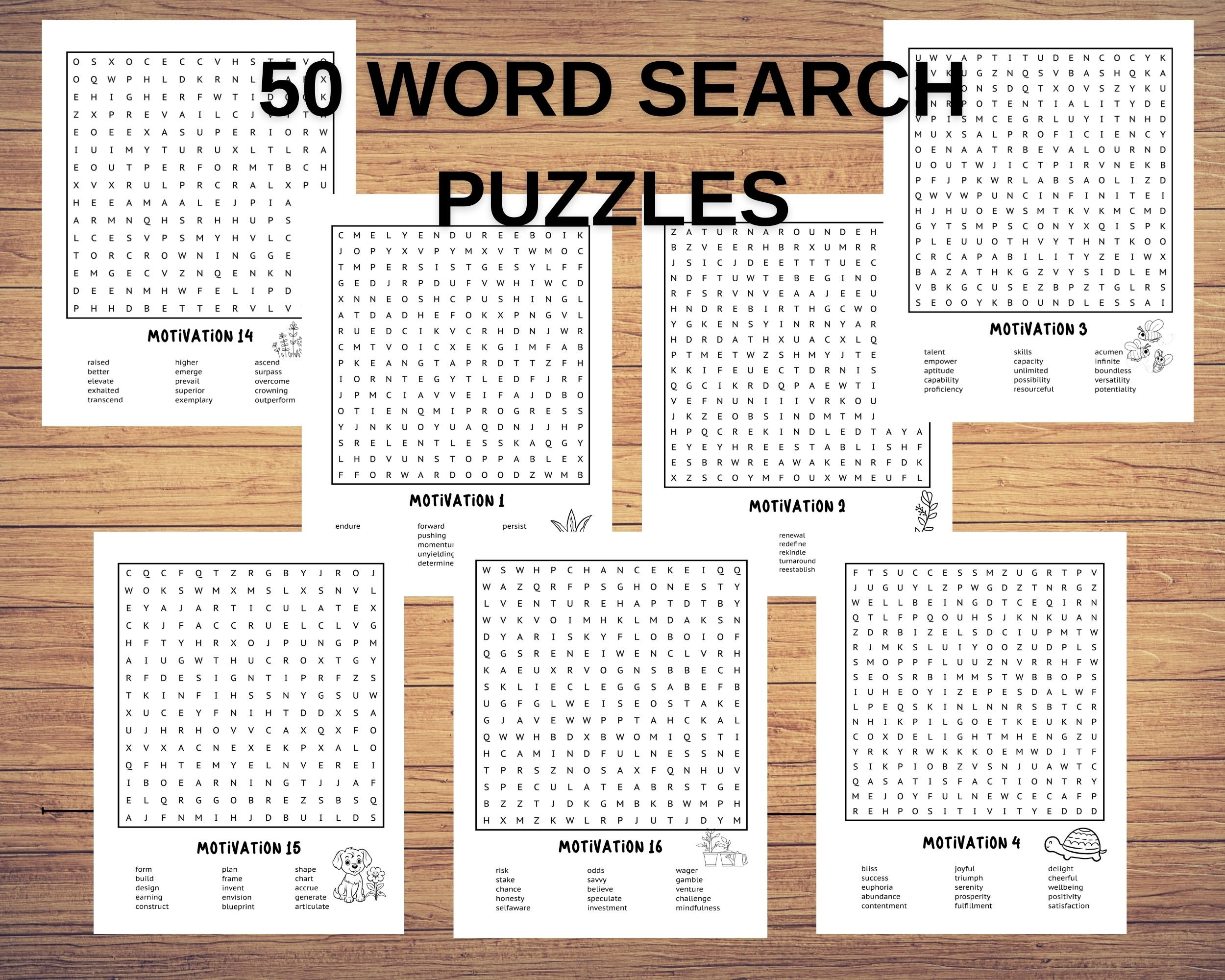 50 Word Search Printable: Motivational Puzzles for Seniors, Adults ...