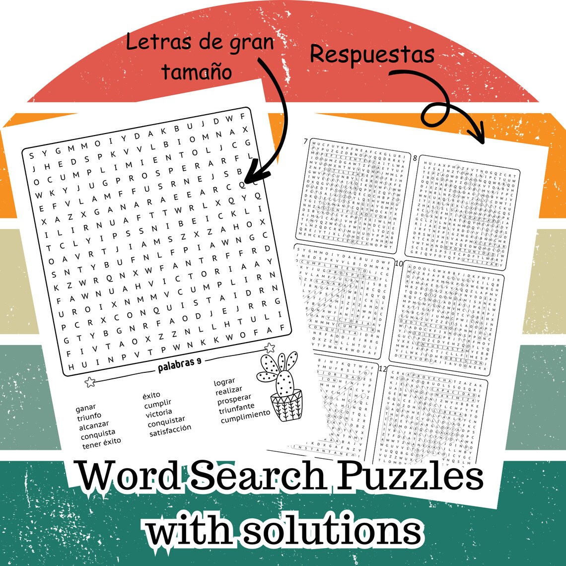 50 Spanish Word Search Printable: Motivational Puzzles for Seniors ...