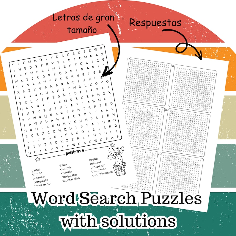 50 Spanish Word Search Printable: Motivational Puzzles for Seniors ...