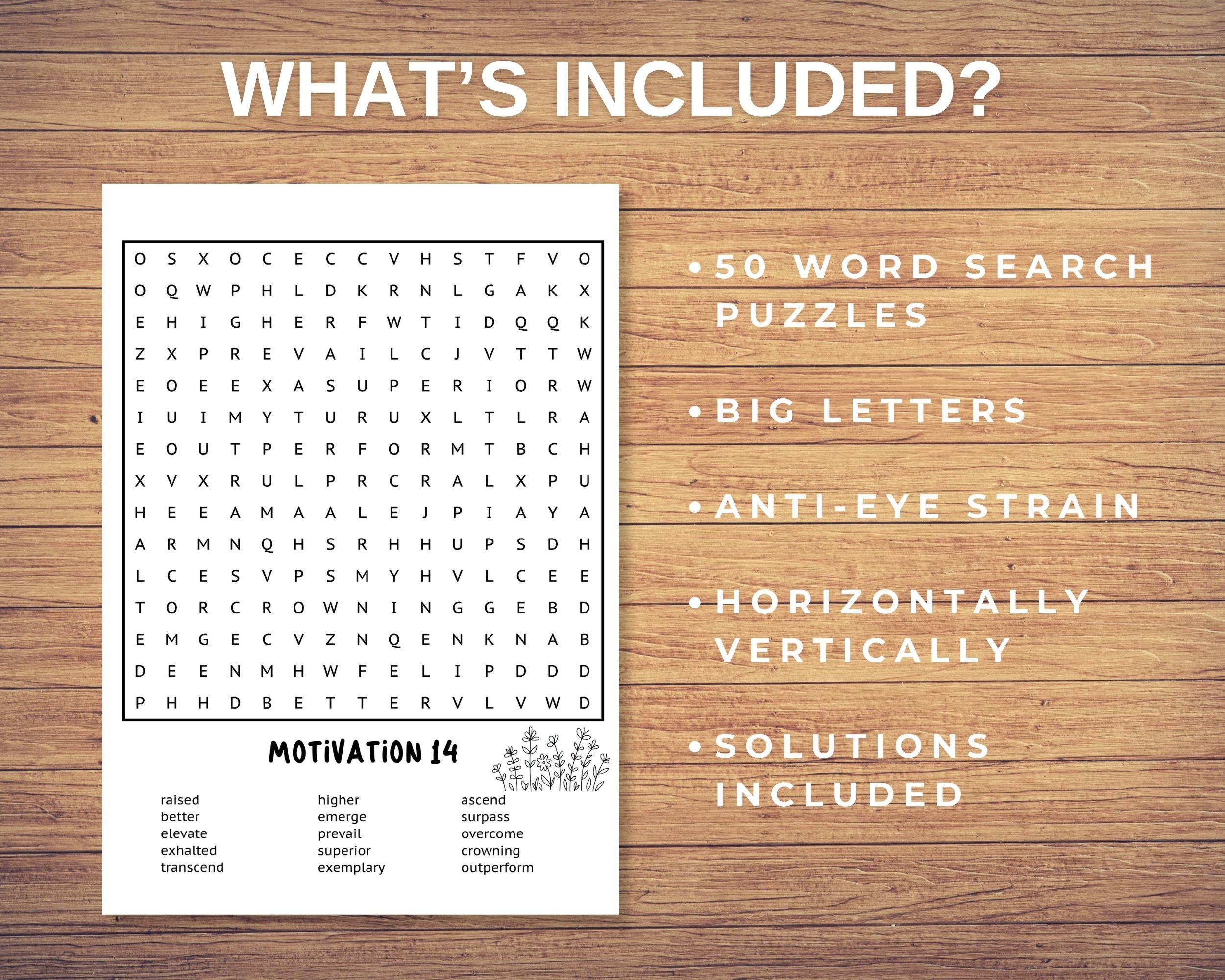 50 Word Search Printable: Motivational Puzzles for Seniors, Adults ...