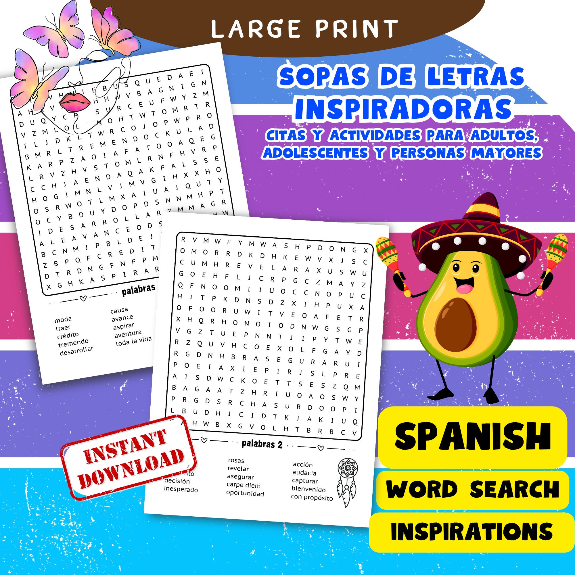 Spanish Inspiration Word Search Puzzles for Adults & Kids (printable ...