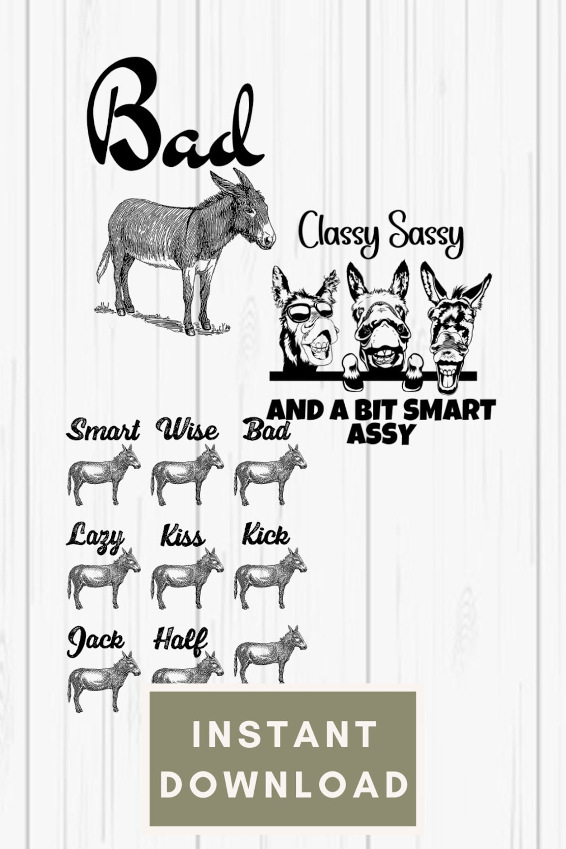 3 Bad Ass Donkey PNG Files Sassy Classy and A Bit Smart Assy Png ...