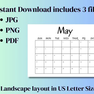 May 2024 Blank Calendar | Horizontal Printable Calendar | Instant ...